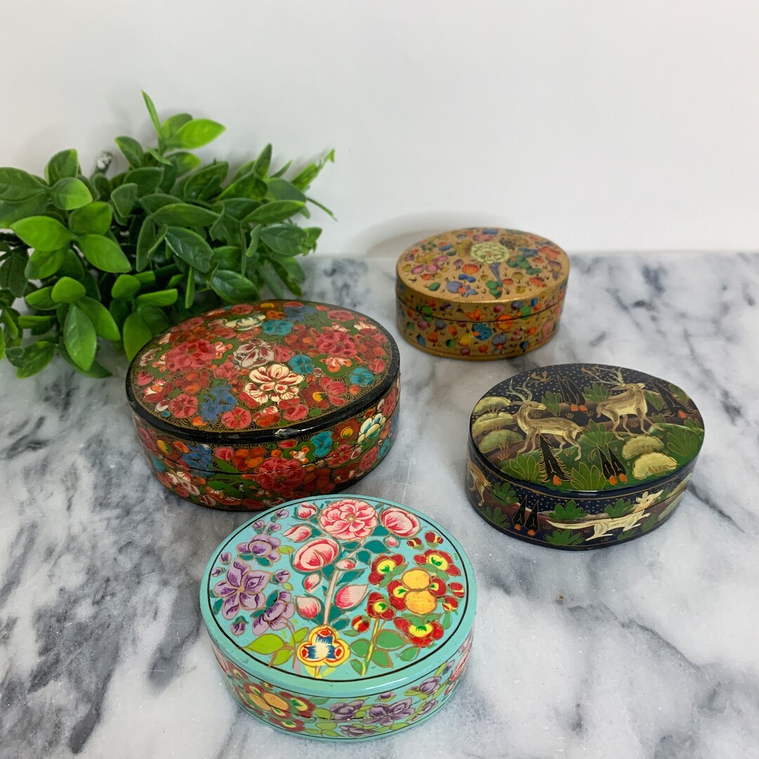 Handmade Kashmir Papier Mache Jewellery Box, Lacquered Trinket Box ...