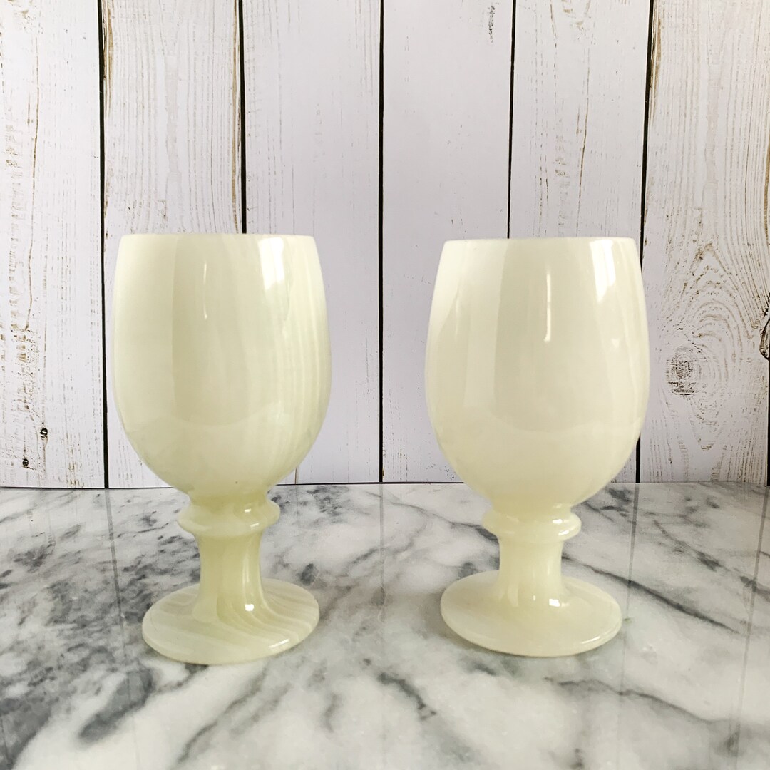 Pair of Vintage Onyx Wine Goblets, Creamy White Coloured Chalice - Etsy