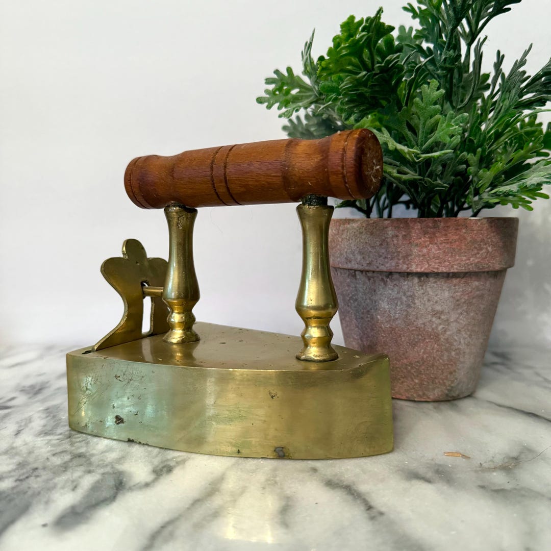 Antique Danish Brass Flat Iron, Wooden Handle, Ember Iron, Doorstop - Etsy