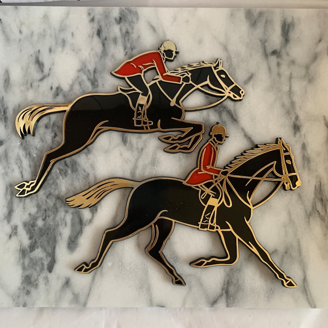 Vintage 1966 Invicta Plastic Equestrian Plaques, Black, Gold and Red - Etsy