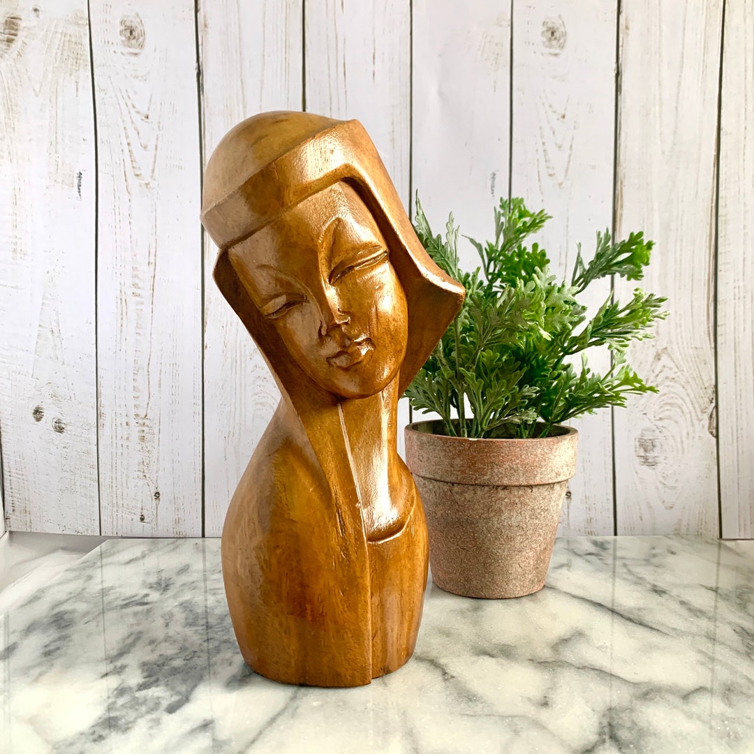 Hand Carved Madonna Bust/ Monkey Pod Wood - Etsy