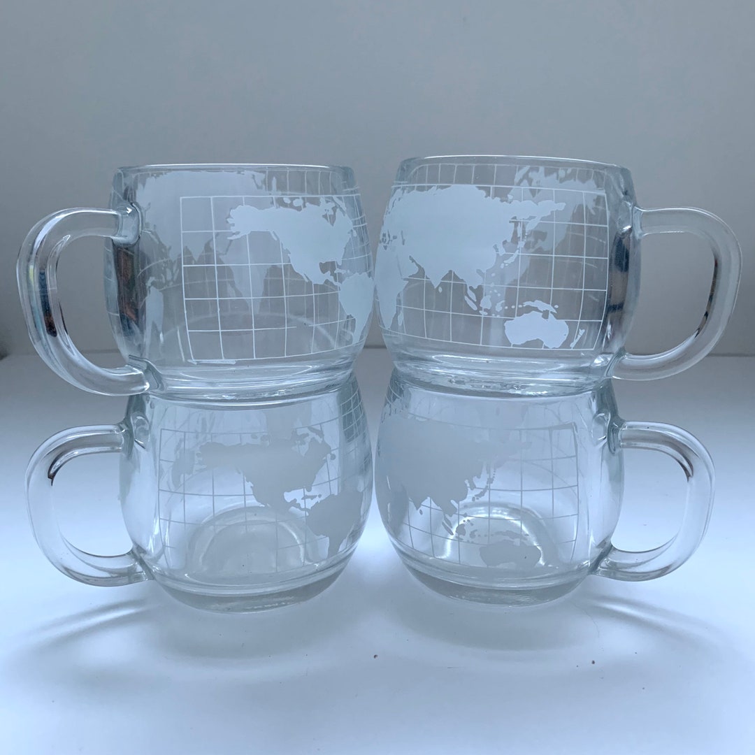 Vintage Nestle Glass Mugs /etched World Globe Mugs - Etsy