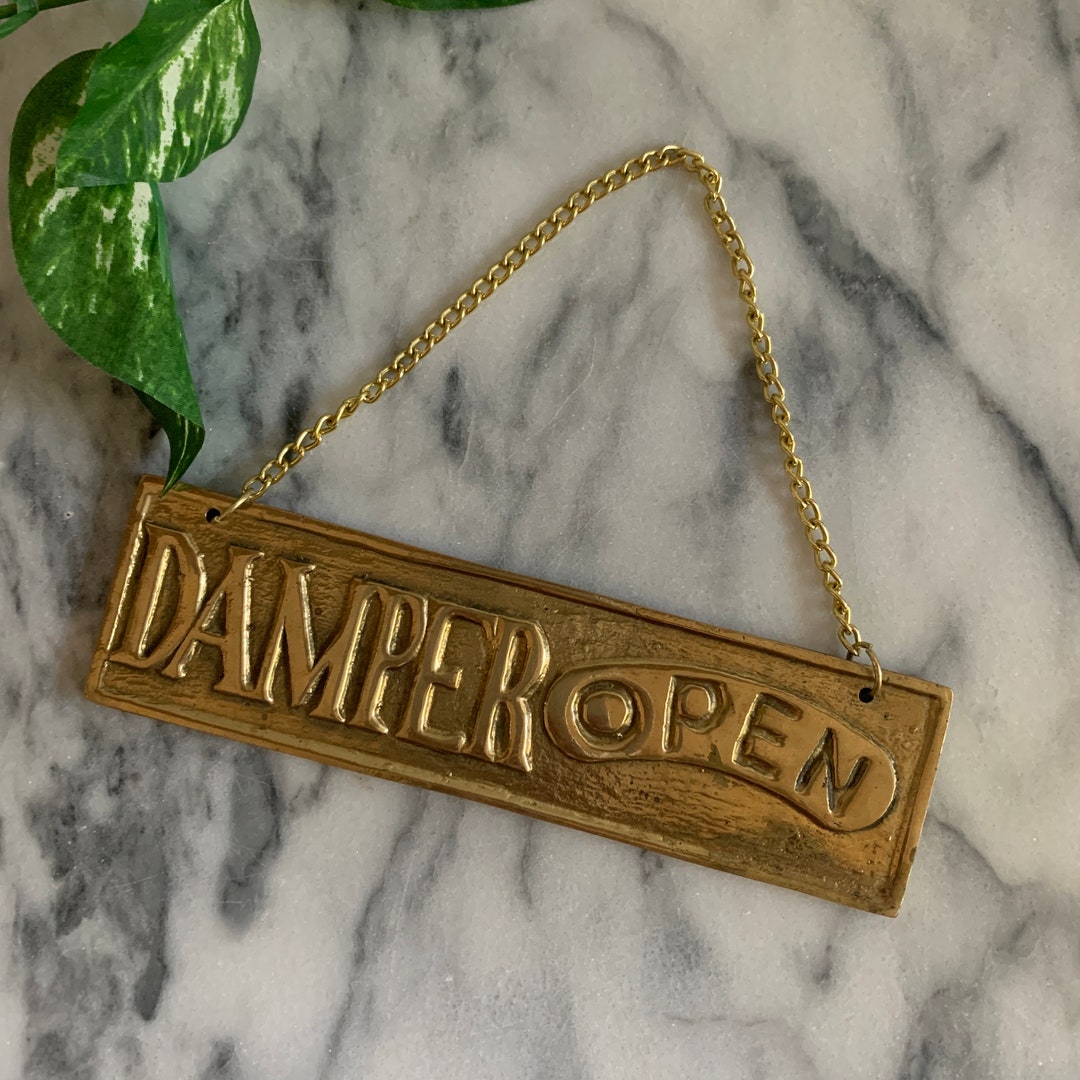 Vintage Two Sided Brass Fireplace Damper Sign Damper Open - Etsy