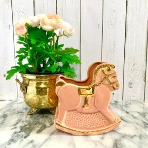 Vintage Pink and Gold Shawnee Pottery Rocking Horse Planter, - Etsy