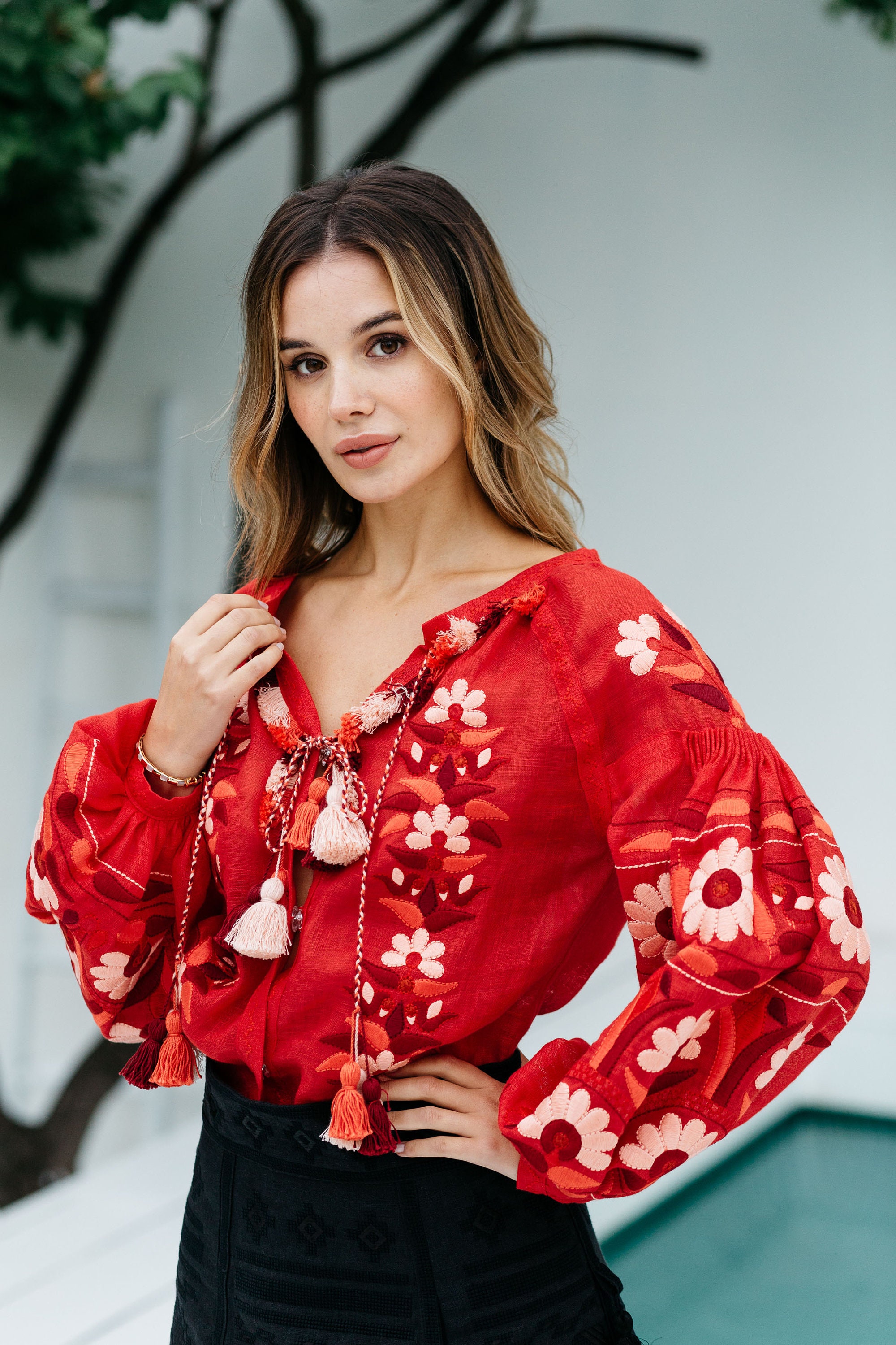 Red Boho Blouse Top Gauze Embroidered Linen Blouse With Custom | Etsy