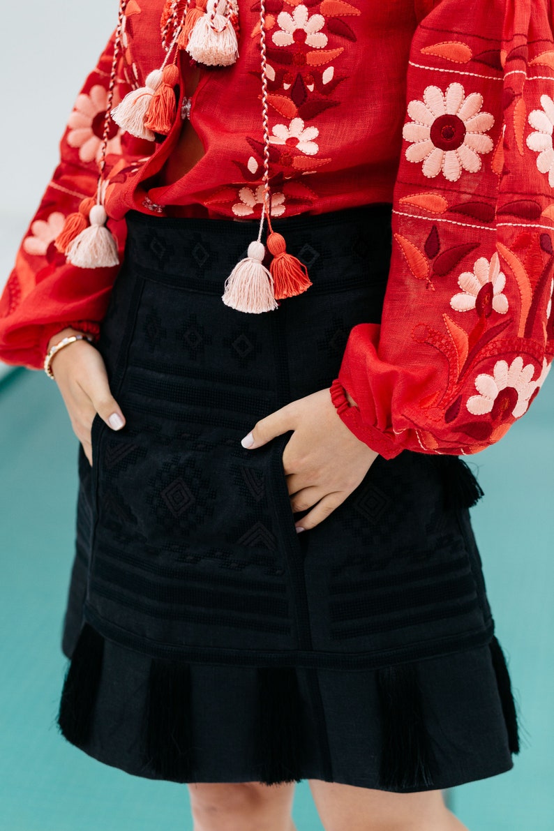 Red Boho Blouse Top Gauze Embroidered Linen Blouse With Custom | Etsy