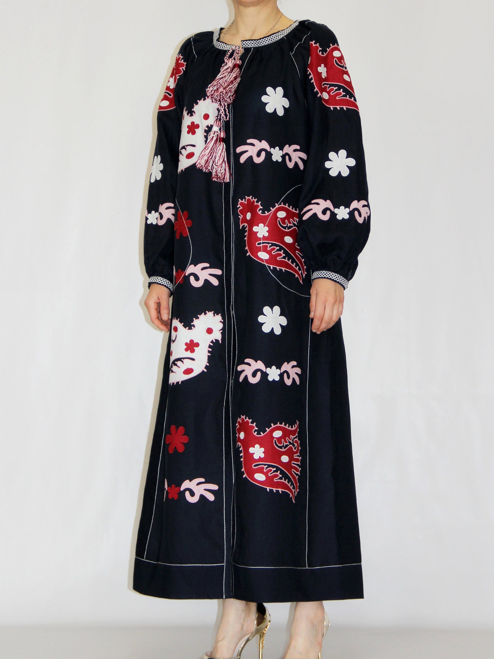 Parrots Embroidered Dress Applique Linen Boho Dresses - Etsy