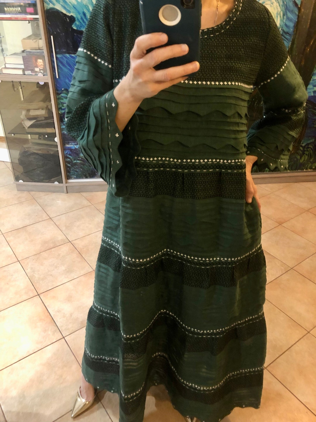 Lora Green Wedding Dress Embroidered Linen by Thenewdayoutfit - Etsy