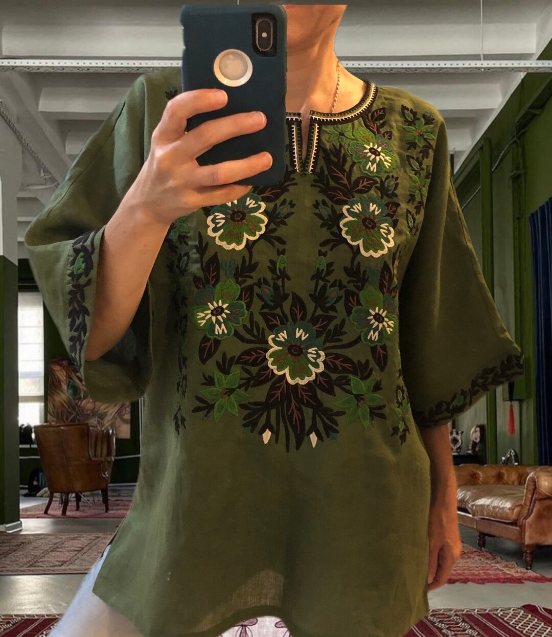Embroidered Linen Top Blouse Milena Loose Fit - Etsy