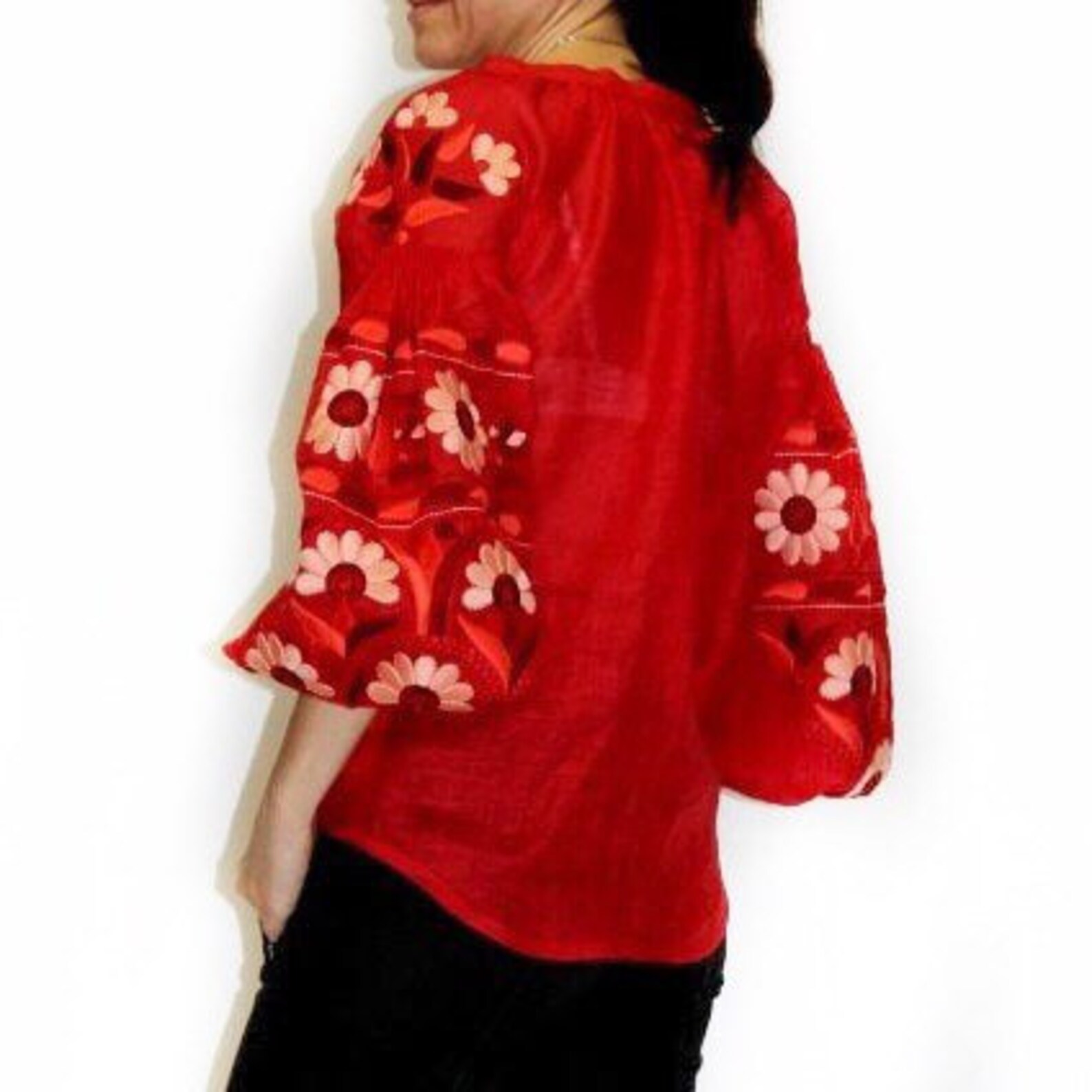 Red Boho Blouse Top Gauze Embroidered Linen Blouse With Custom - Etsy