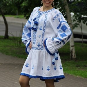 White Boho Tunic Vyshyvanka Embroidered Plus Size Dress With Ukrainian ...