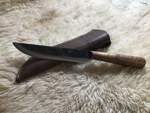 Jeff White Long Hunter Knife With Leather Sheath | Etsy