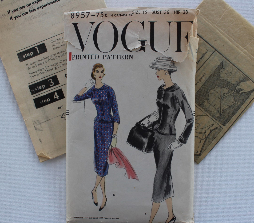 Vogue 8957 Sewing Pattern Original Vintage 1957 stunning Suit With ...