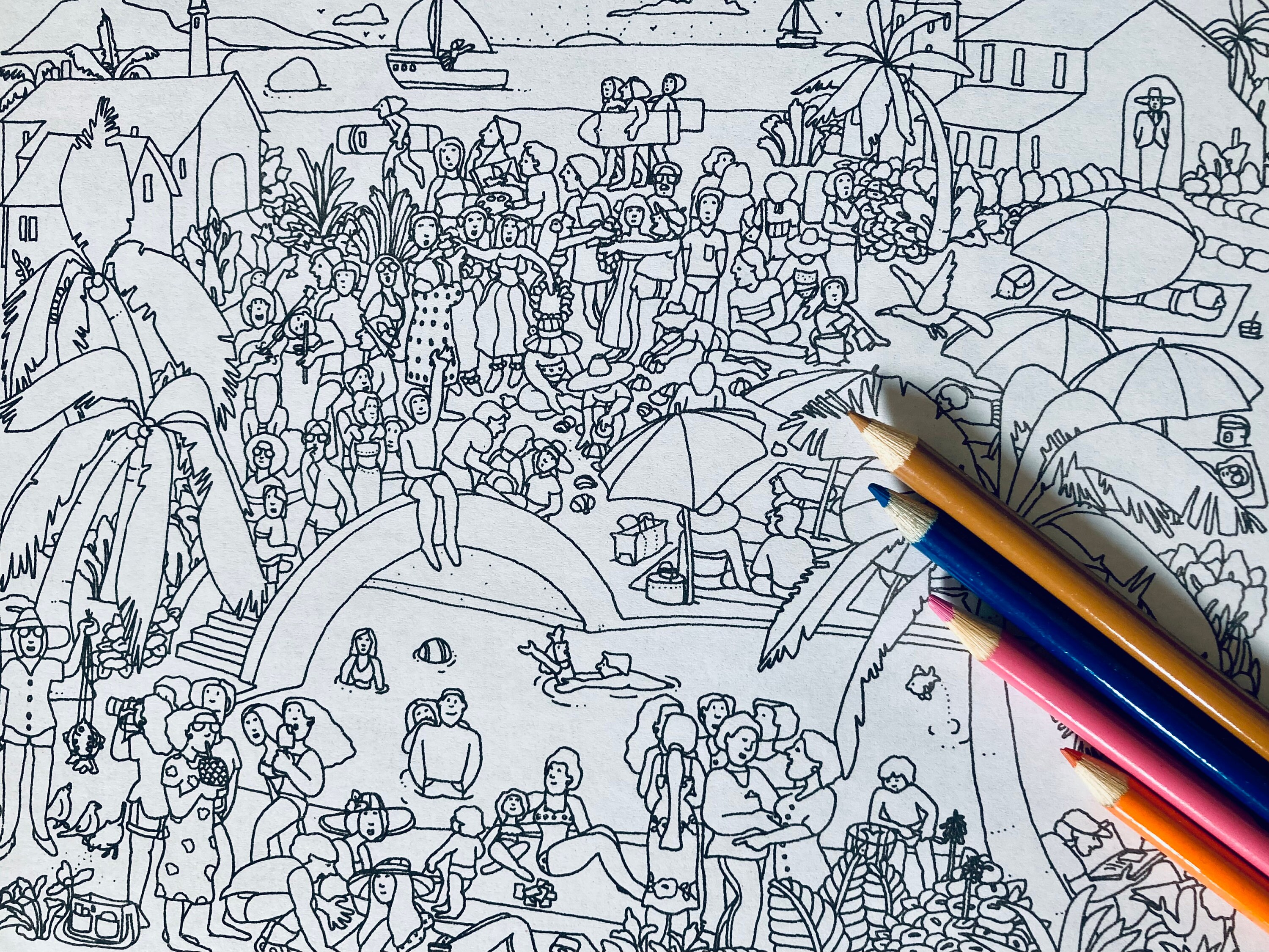 Seaside Beach Adult Coloring Sheet Doodles Printable Coloring | Etsy
