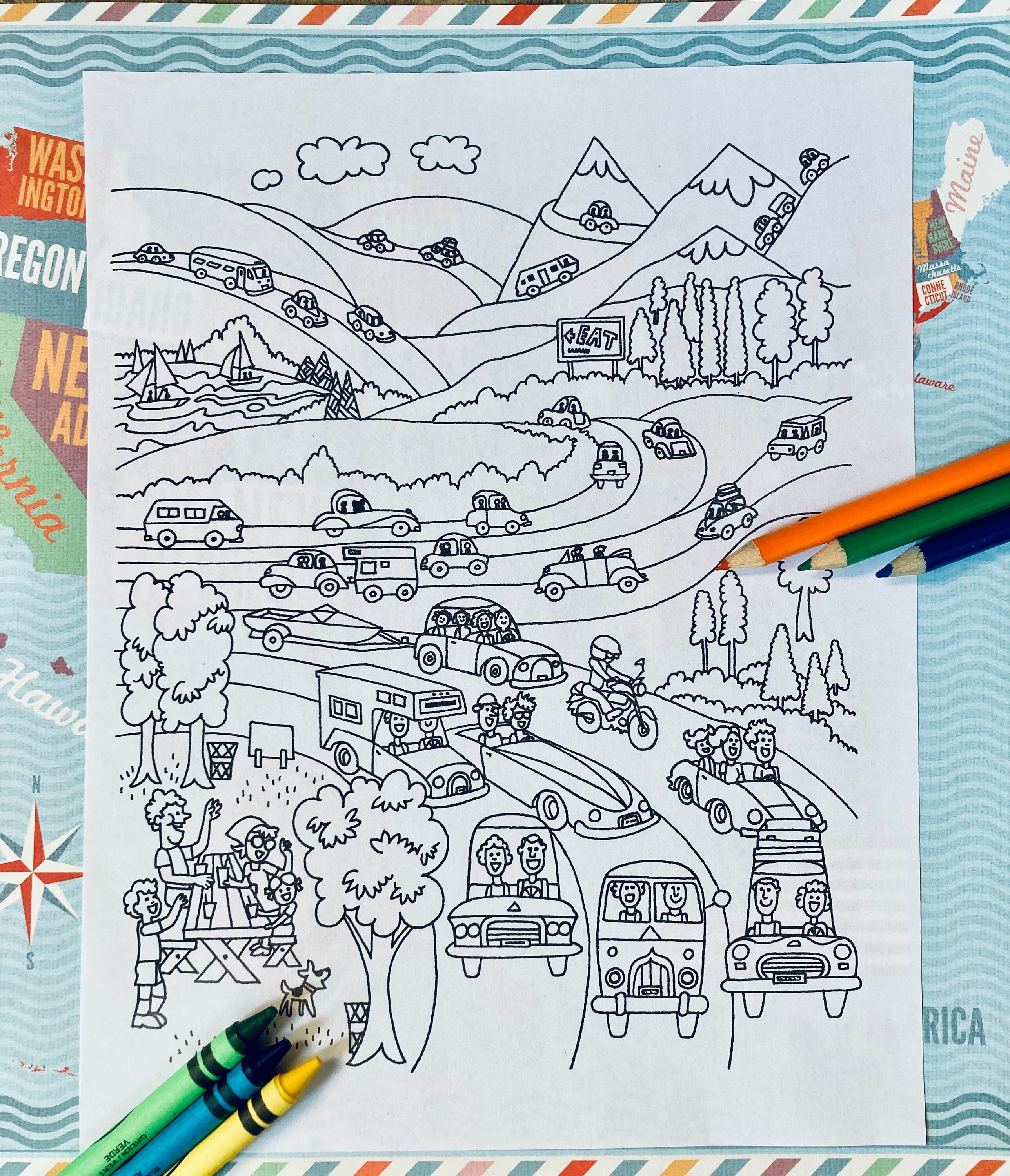 Vehicle Travel Adult Coloring Sheet, Doodles Printable Coloring Page ...