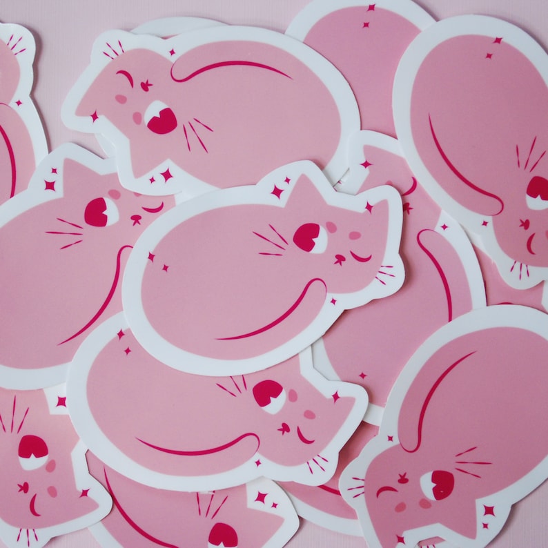 Pink Cat Sticker - Grumpy Kitty Sticker - Vinyl Cat Sticker - Etsy