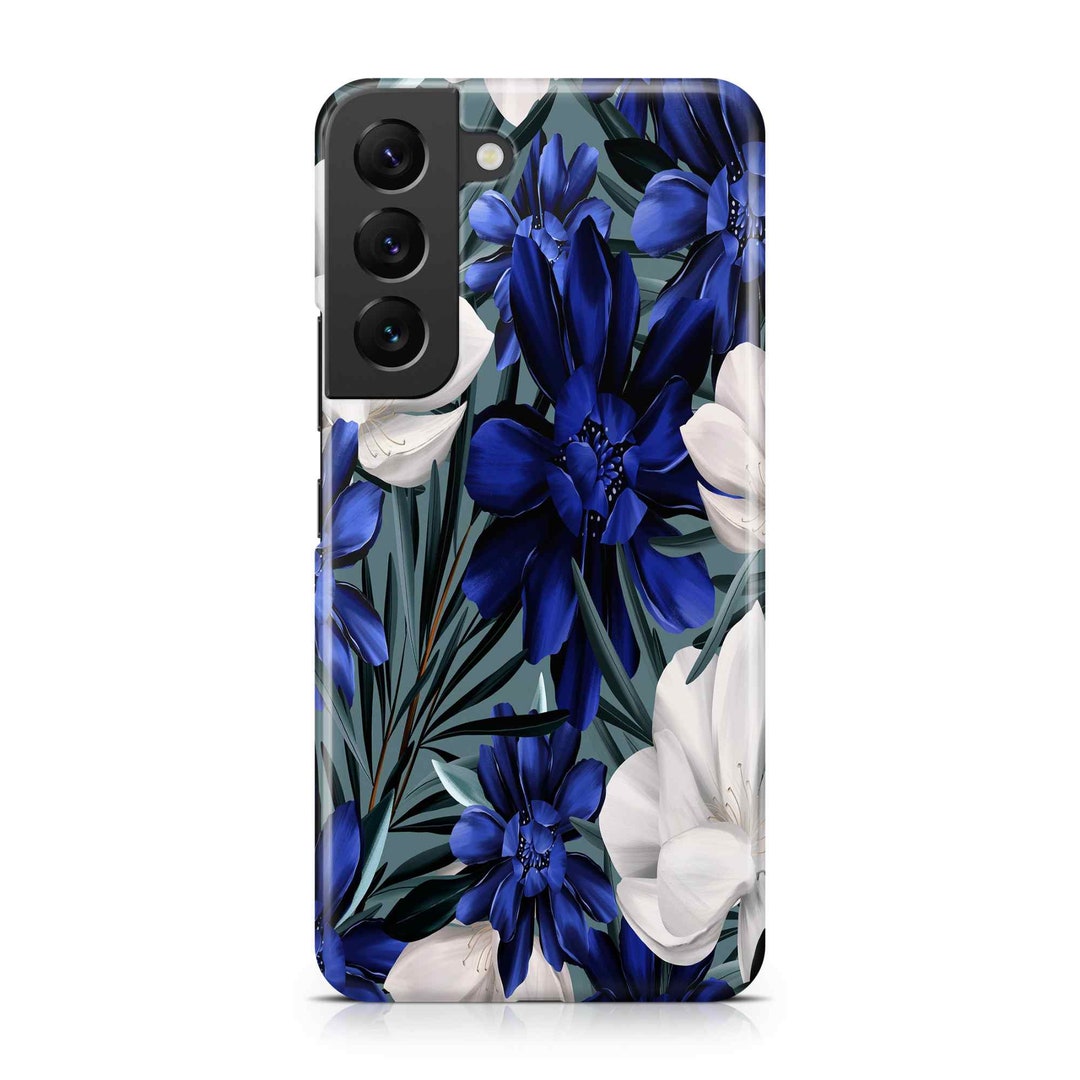 Blue Floral Case Samsung Galaxy S24, S23, S22, S21, S20, S10, S9, Ultra ...