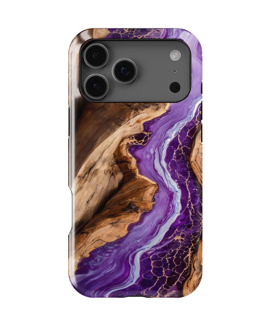Purple Resin & Wood Case - Apple iPhone 17, 16, 15, 14, 13, 12, 11, Pro ...