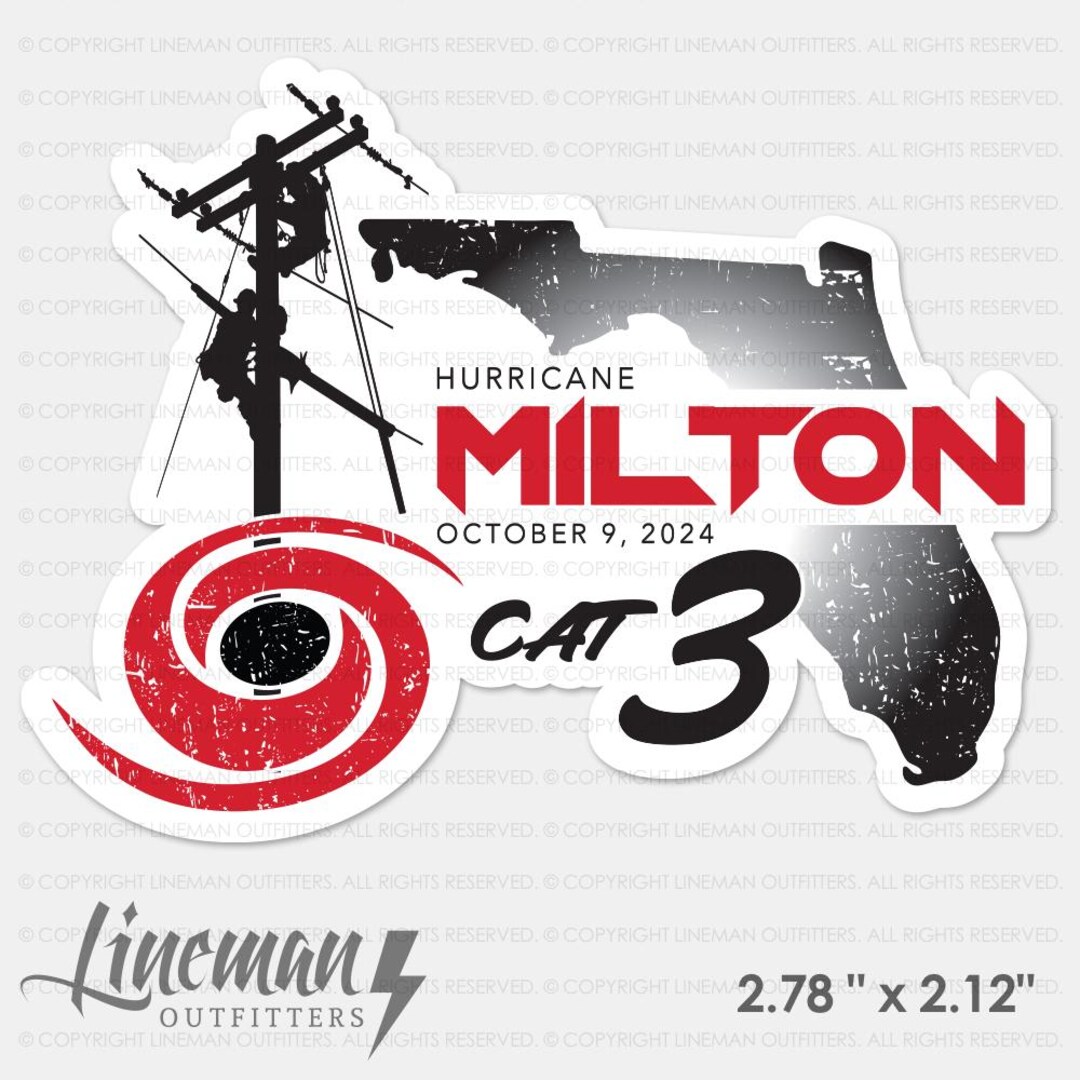 Hurricane Milton 2024 Hard Hat Decal, Storm Chaser, Power Lineman ...