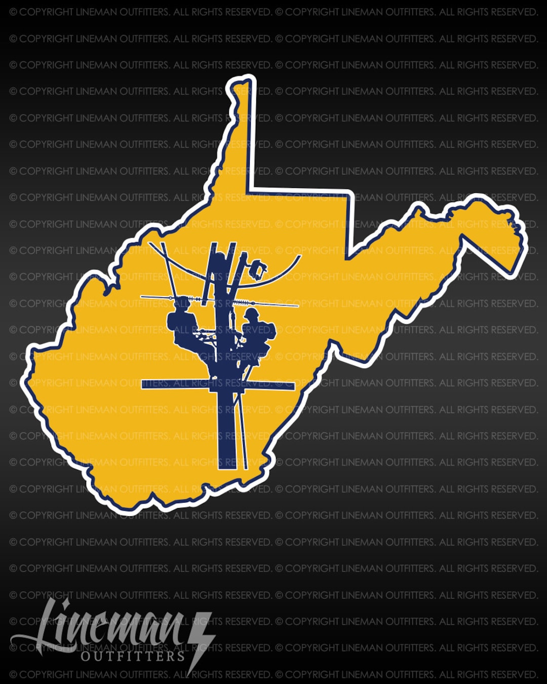 West Virginia Lineman All Weather Decal 7"x6", WV State Outline With ...