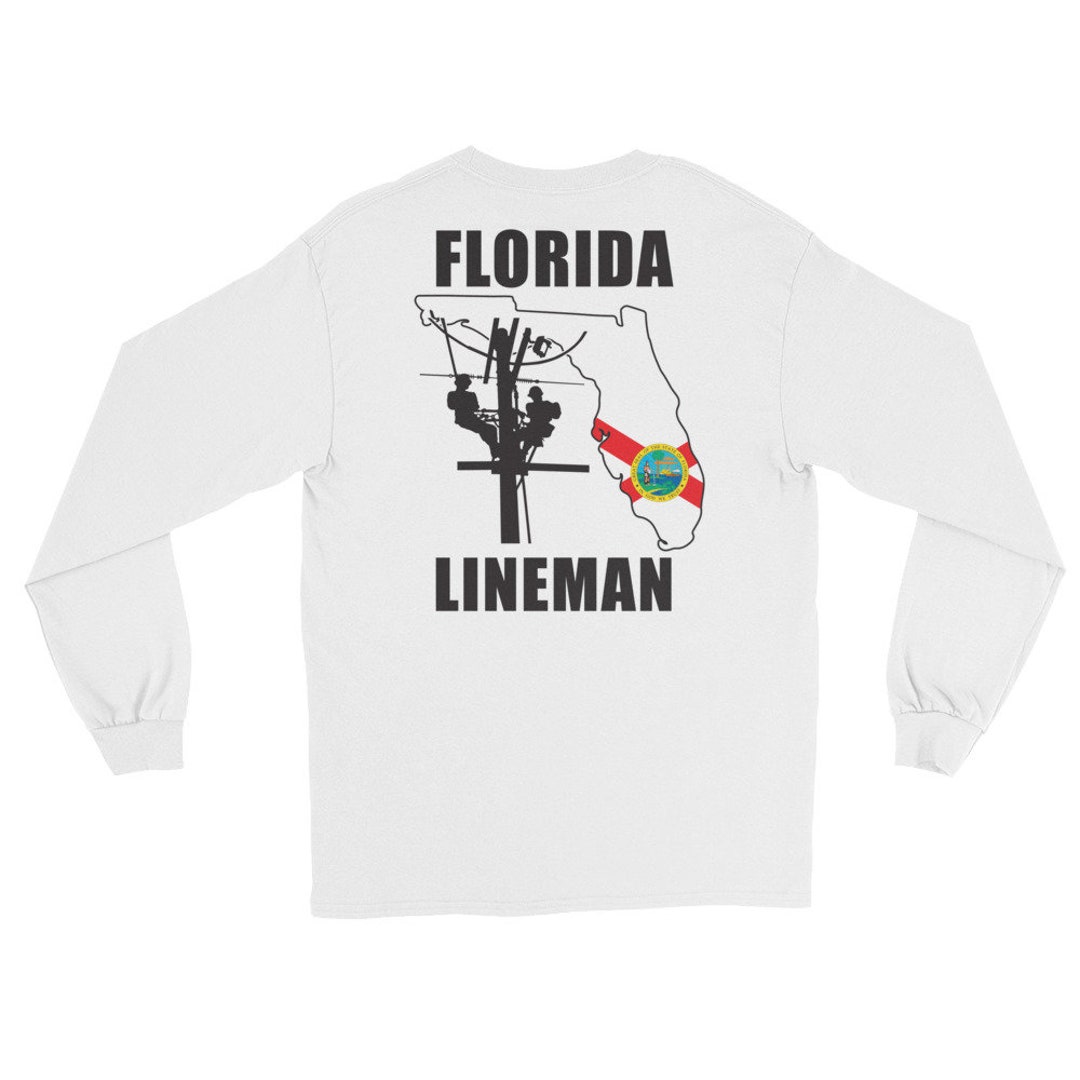 Florida Lineman State With Flag Long Sleeve T-shirt, Lineman Shirt ...