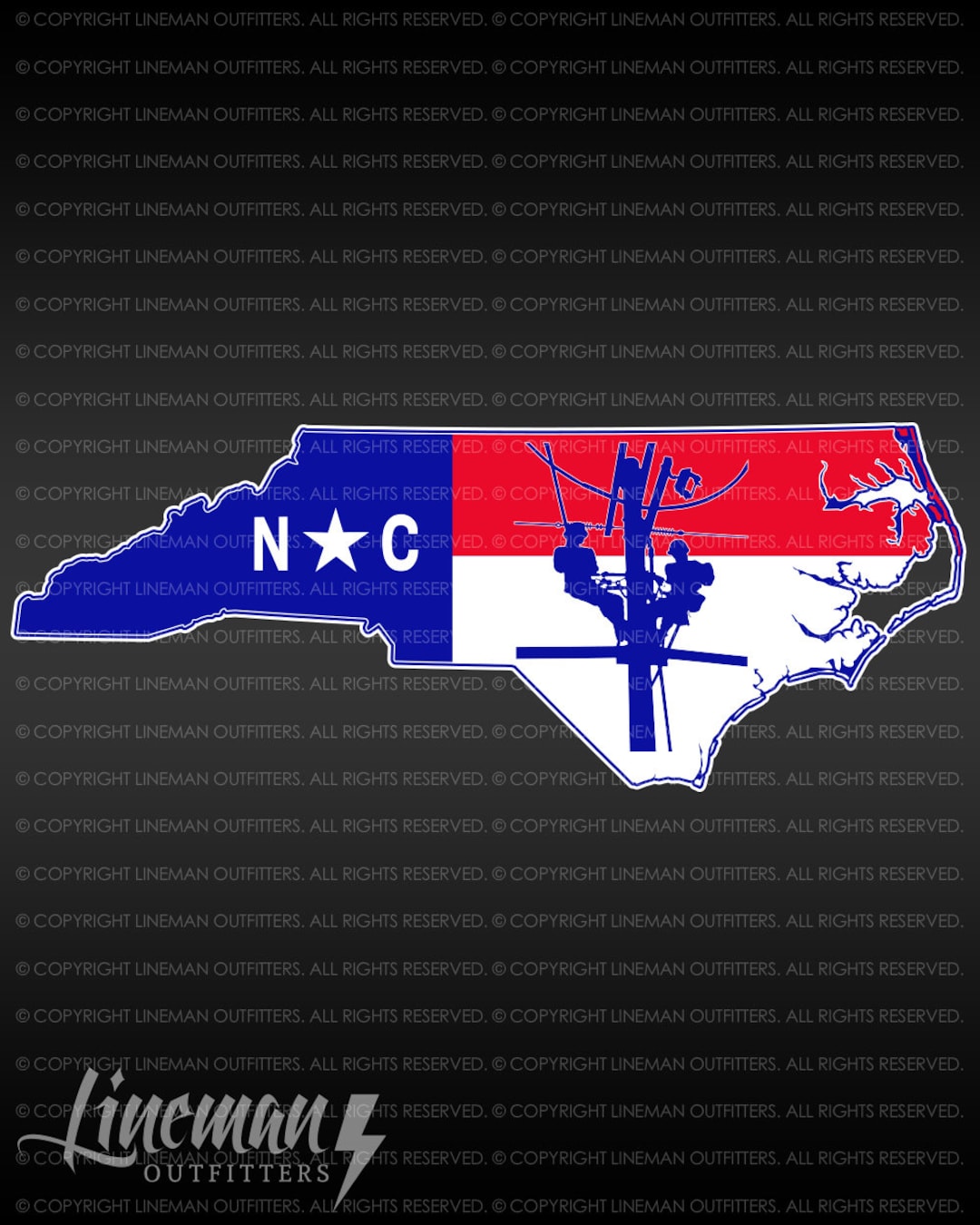 NC State Lineman Decal, North Carolina State Outline With Flag and ...