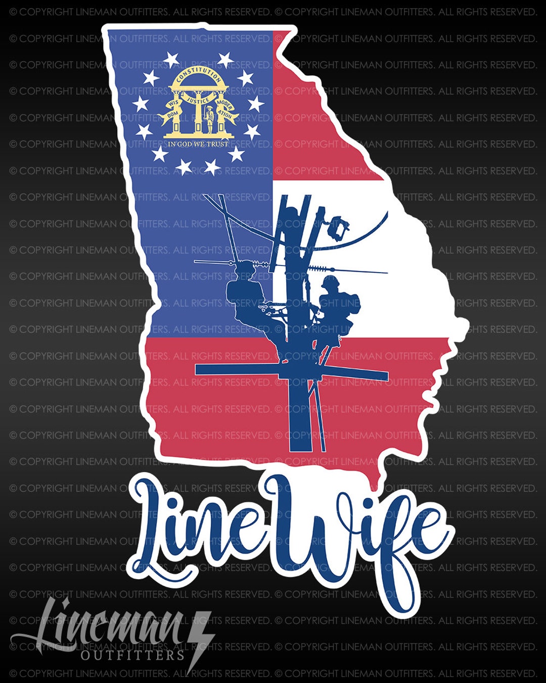 Georgia Line Wife, All-weather Decal, 5"x8" GA State Outline With Flag ...