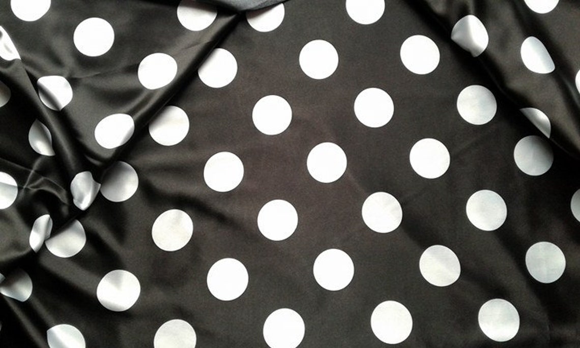 Black Fabric With Polka Dots White Polka Dot Black Satin Polyester ...