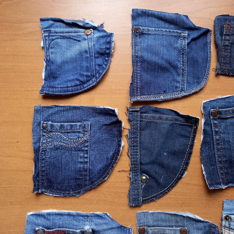 9 Set Scrap Denim Jean Coin Watch Pockets Old Jeans Pocket - Etsy