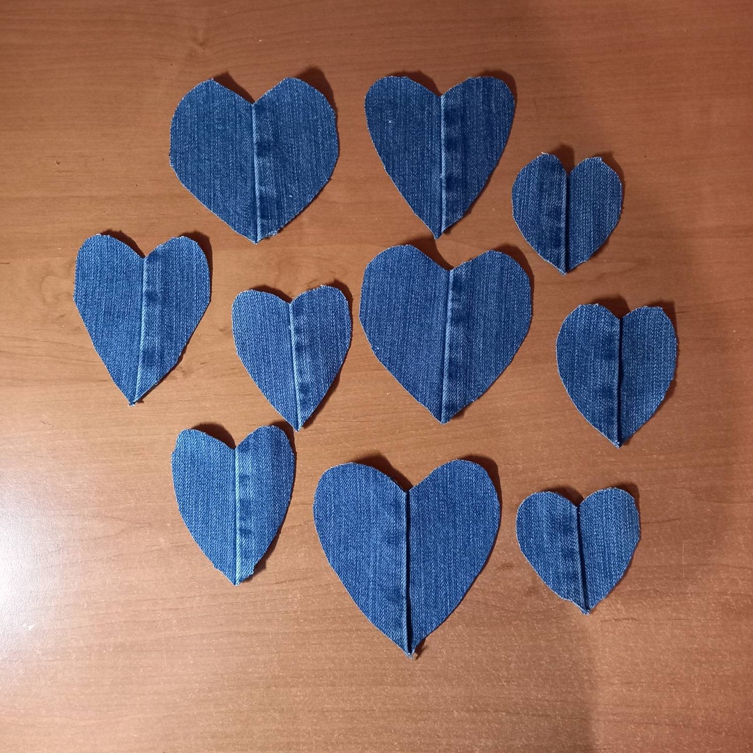 10 Denim Heart Patches: Upcycled Jean Fabric Appliques, 3" - Etsy