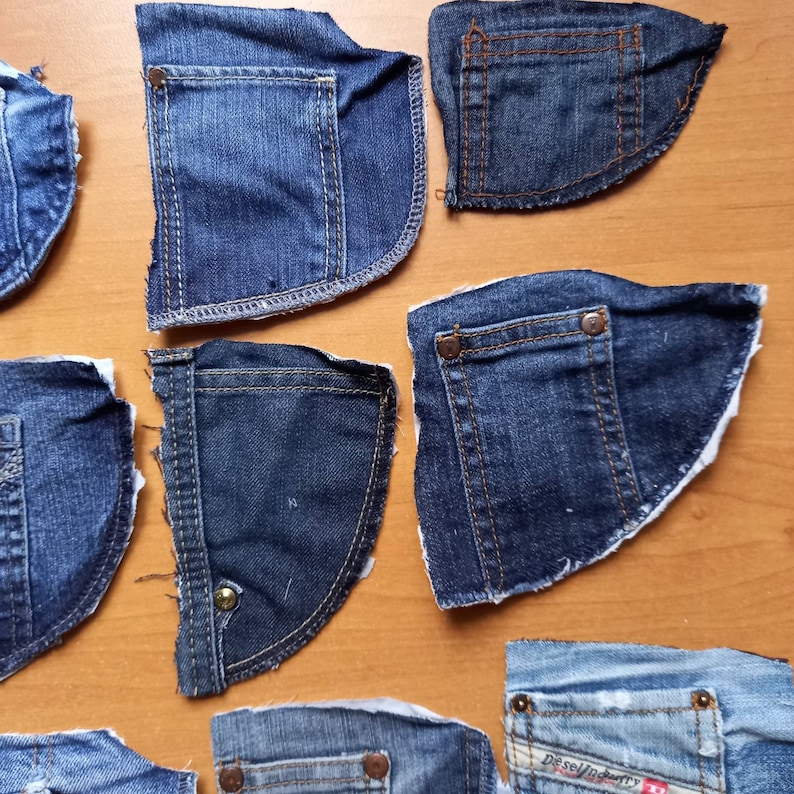 Recycled Denim Pockets: 9-piece Jean Scrap Set, Quilting Supply - Etsy