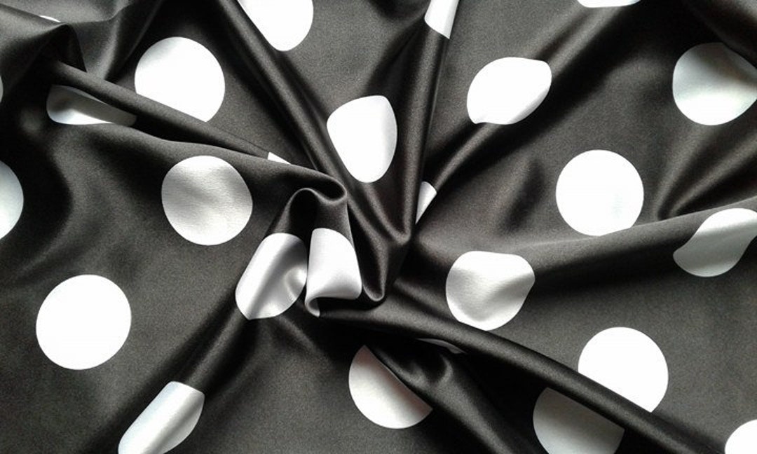 Black Fabric With Polka Dots White Polka Dot Black Satin Polyester ...