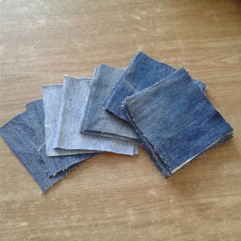 Upcycled Denim Squares: 30pc Blue Jean Fabric for Patchwork Quilting (6 ...