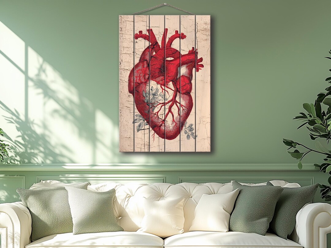 Anatomical Heart Print on Wood – Rustic Medical Wall Art, Cardiology ...