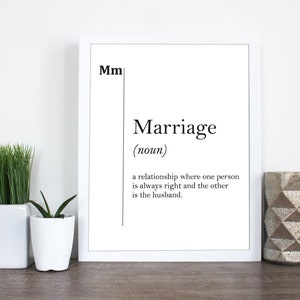 Marriage Definition Print Funny Bride Gift Wedding Wall Art Marriage ...