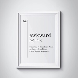 Awkward Definition Print Facebook Wall Art Dorm Decor Dorm Print Funny ...
