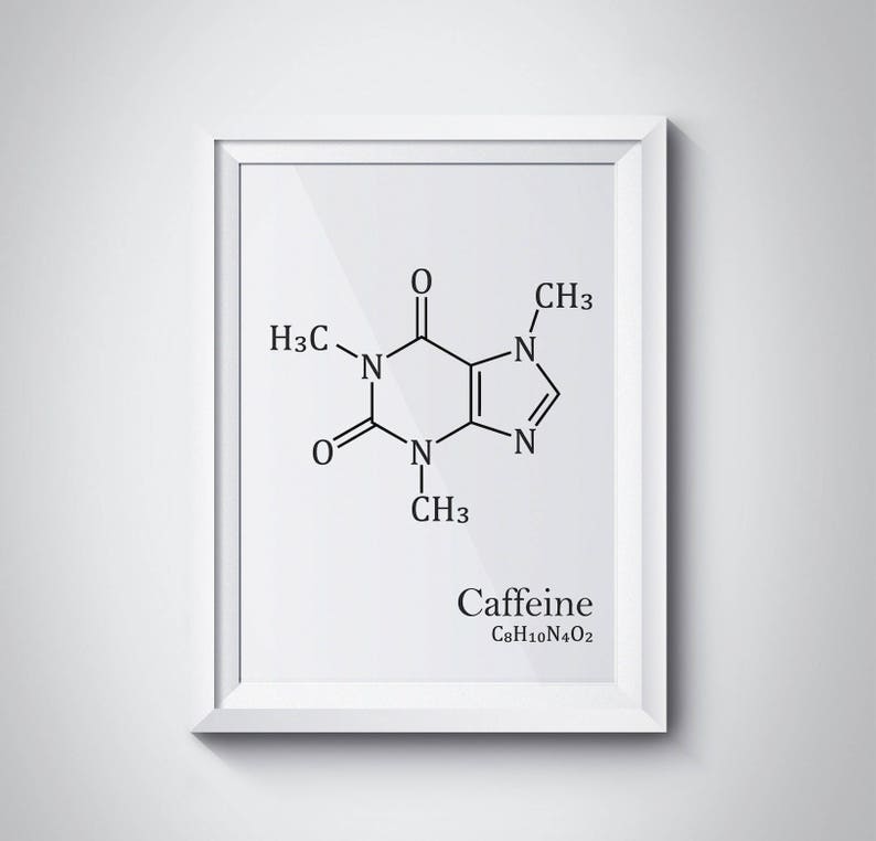 Caffeine Molecule Coffee Print Coffee Wall Art Cafe Decor Chemistry ...