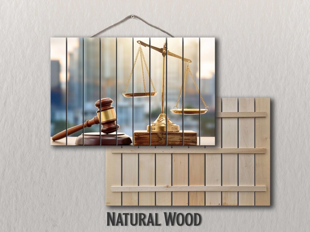 Rustic Wood Wall Art - Justice Wall Art Printed on Wood, Lawyer Office ...