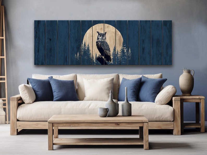 Wood Wall Art - Owl Silhouette in Moonlit Forest Print on Wood - Etsy UK