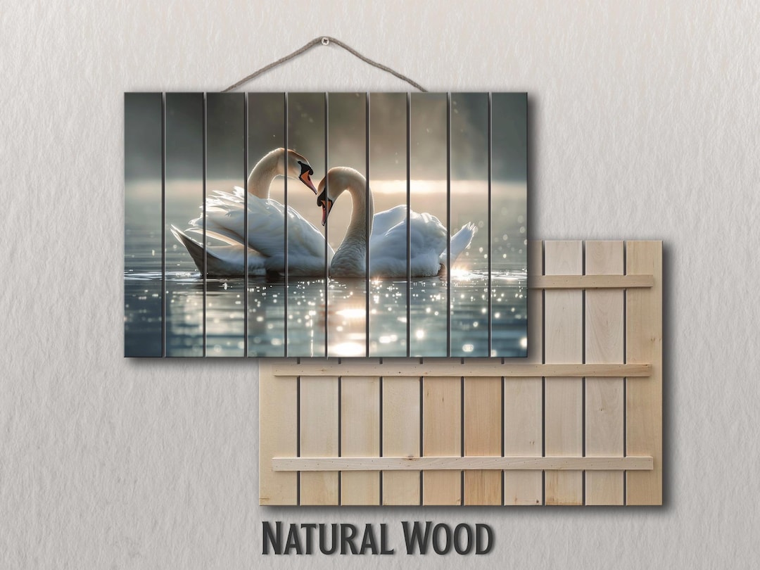 Wood Wall Art - Swans Couple Painting Printed on Wood, Love Wall Art ...