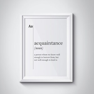 Acquaintance Funny Definition Print Friend Gift Dorm Wall Art Dorm ...