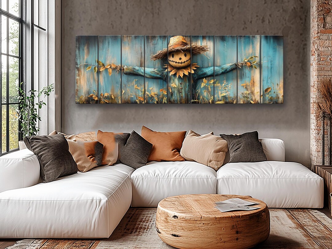 Rustic Art of A Scarecrow Print on Natural Wood -farmhouse Wall Art - Etsy