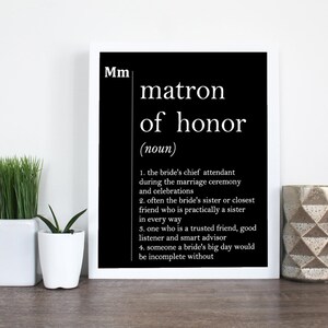 Matron of Honor Definition Print Gift for Matron of Honor Modern Print ...