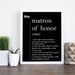 Matron of Honor Definition Print Gift for Matron of Honor Modern Print ...