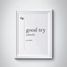 Good Try Funny Definition Print Friend Boyfriend Gift Office - Etsy