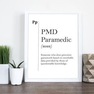 Paramedic Definition Print, PMD Gift, Paramedic Office Decor, Medical ...