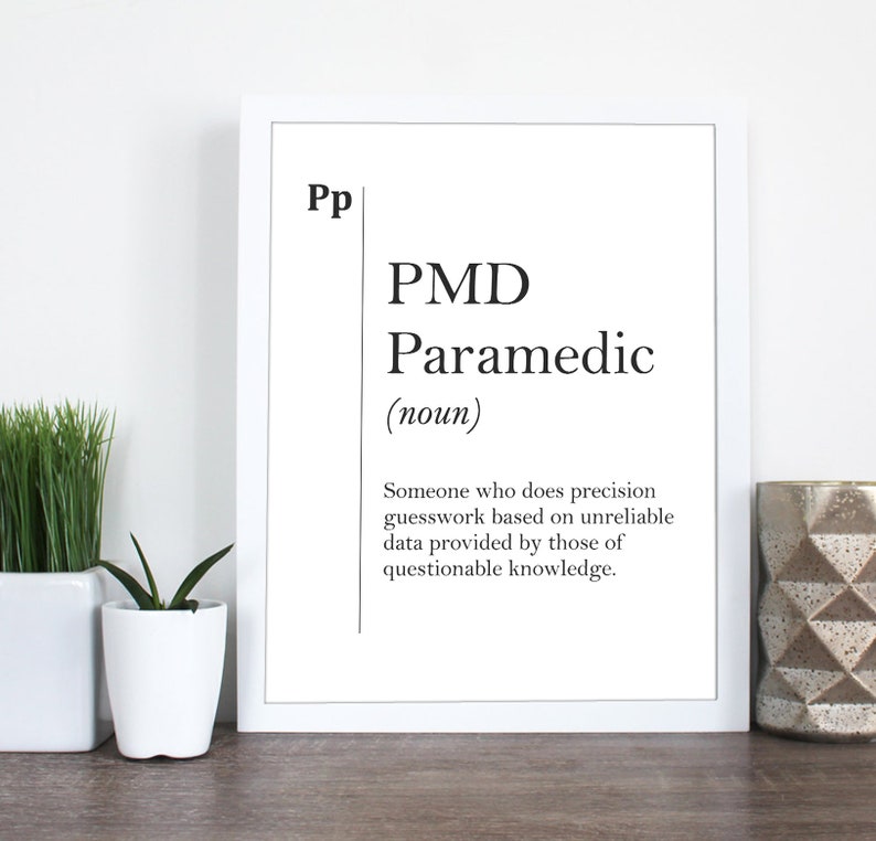 Paramedic Definition Print, PMD Gift, Paramedic Office Decor, Medical ...