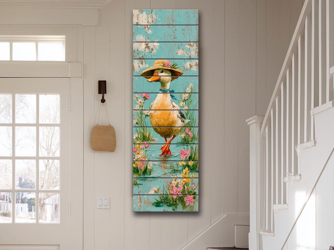Country Duck With Hat Print on Wood – Rustic Spring Animal Art ...