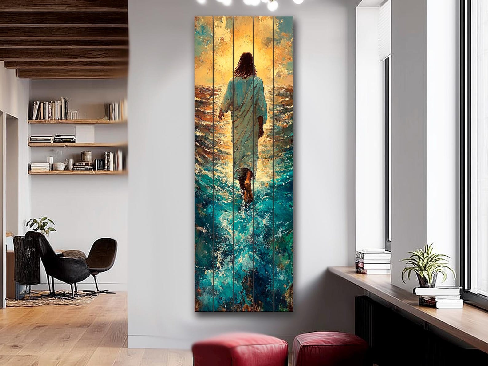 Wood Wall Art – Jesus Walking on Water Print on Natural Wood ...