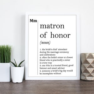 Matron of Honor Definition Print Gift for Matron of Honor Modern ...